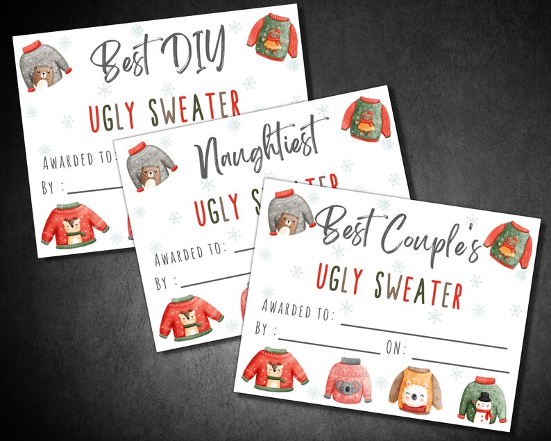 Ugly Sweater Party Awards Printable for Christmas or Holiday Sweater ...