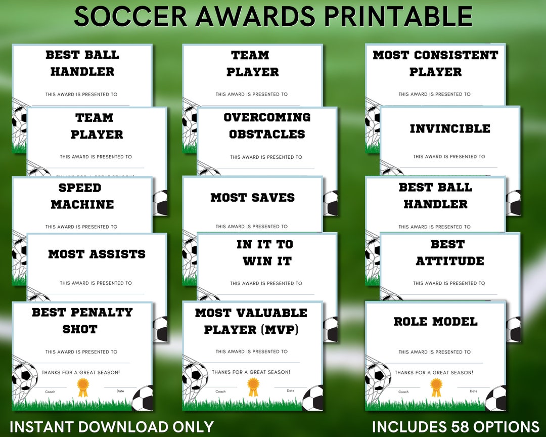 Soccer Awards Printable: Kids Team Party, End of Season (instant ...