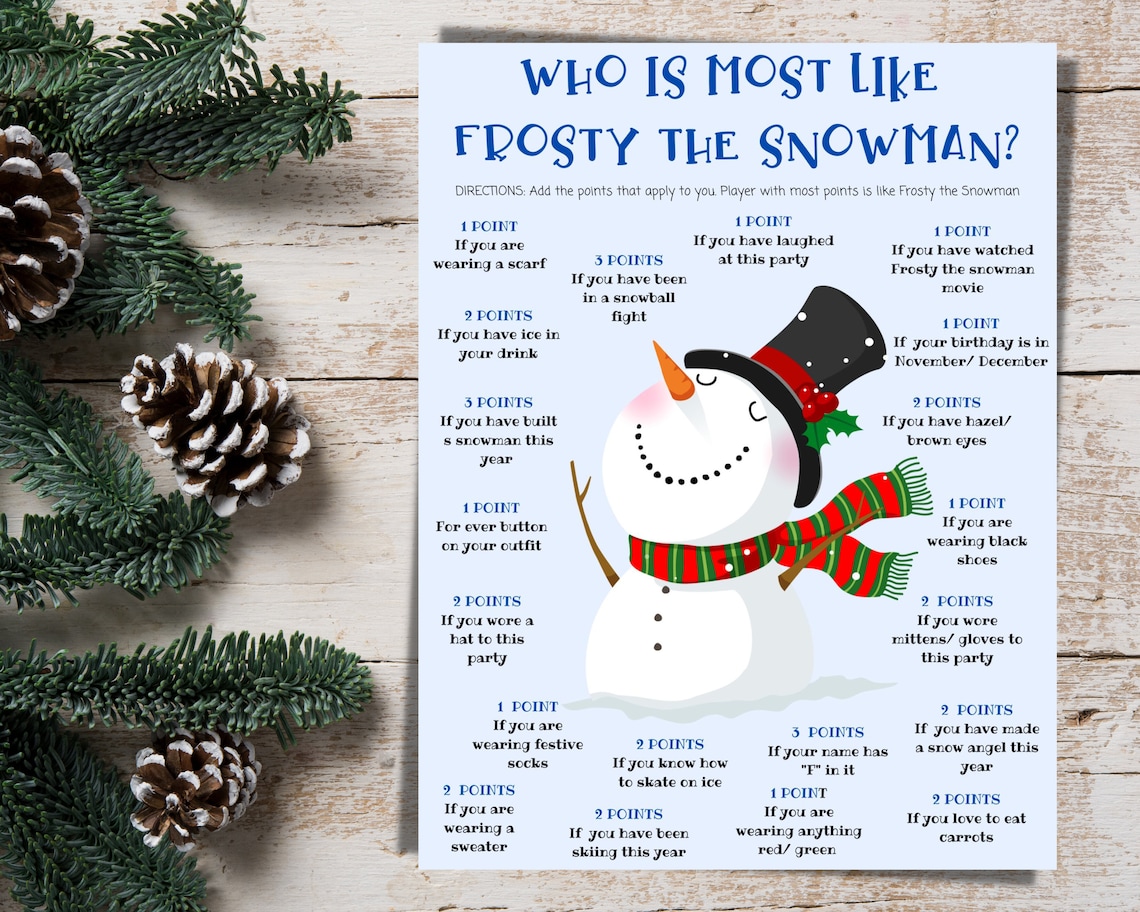 Who is Most Like Frosty the Snowman Game for Kids Teens & - Etsy
