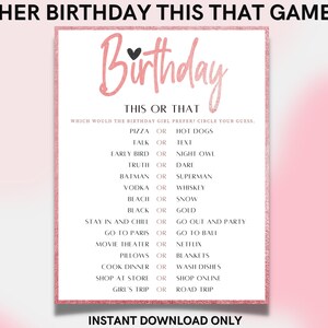 Modern Rose Gold Birthday This That Game Printable - Use for Girl ...