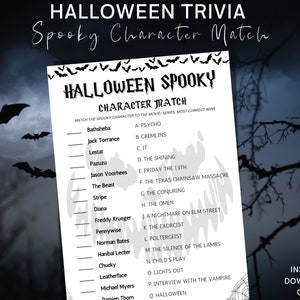 Halloween Trivia Spooky Character Match Game Printable - Fun Halloween ...