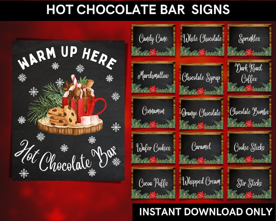 Hot Chocolate Bar Signs for a Holiday /christmas Party - DIY Hot ...