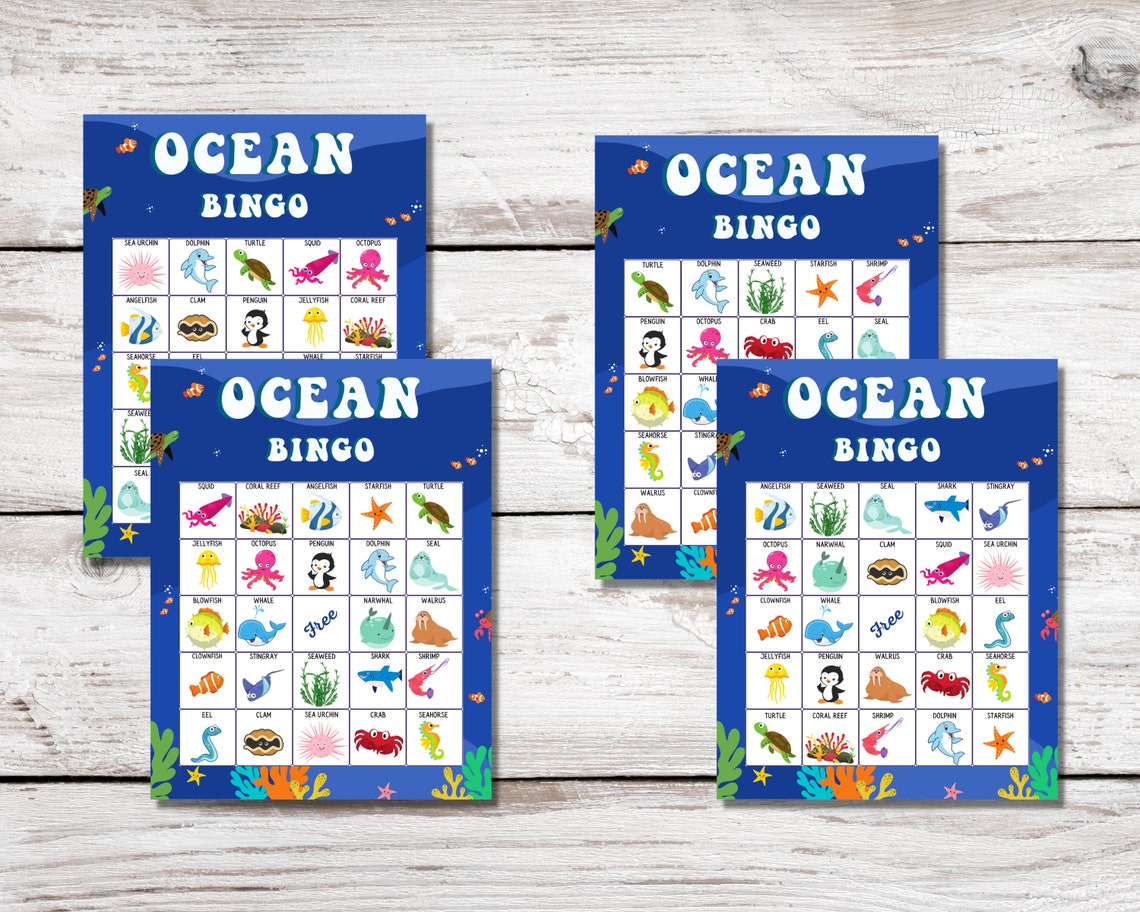 Ocean Bingo game for under the sea birthday baby shower or | Etsy