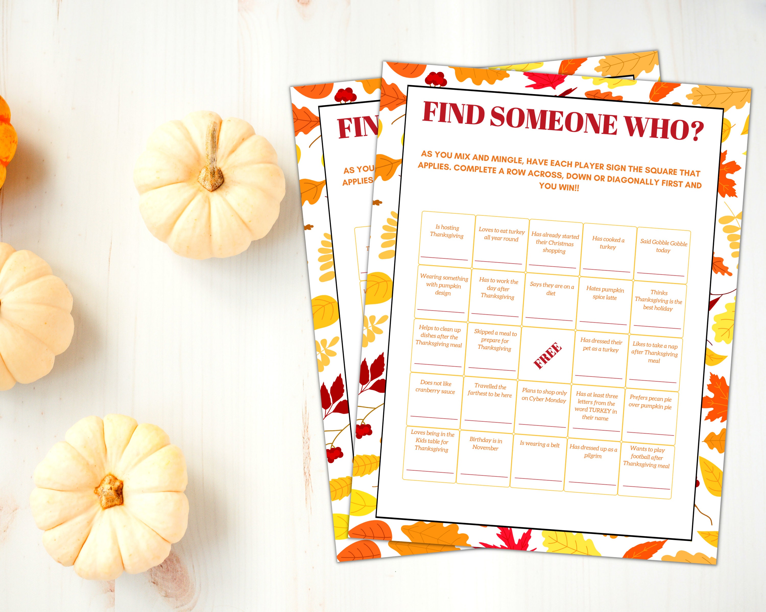 Thanksgiving/ Friendsgiving Find Someone Who... Game Printable - Etsy