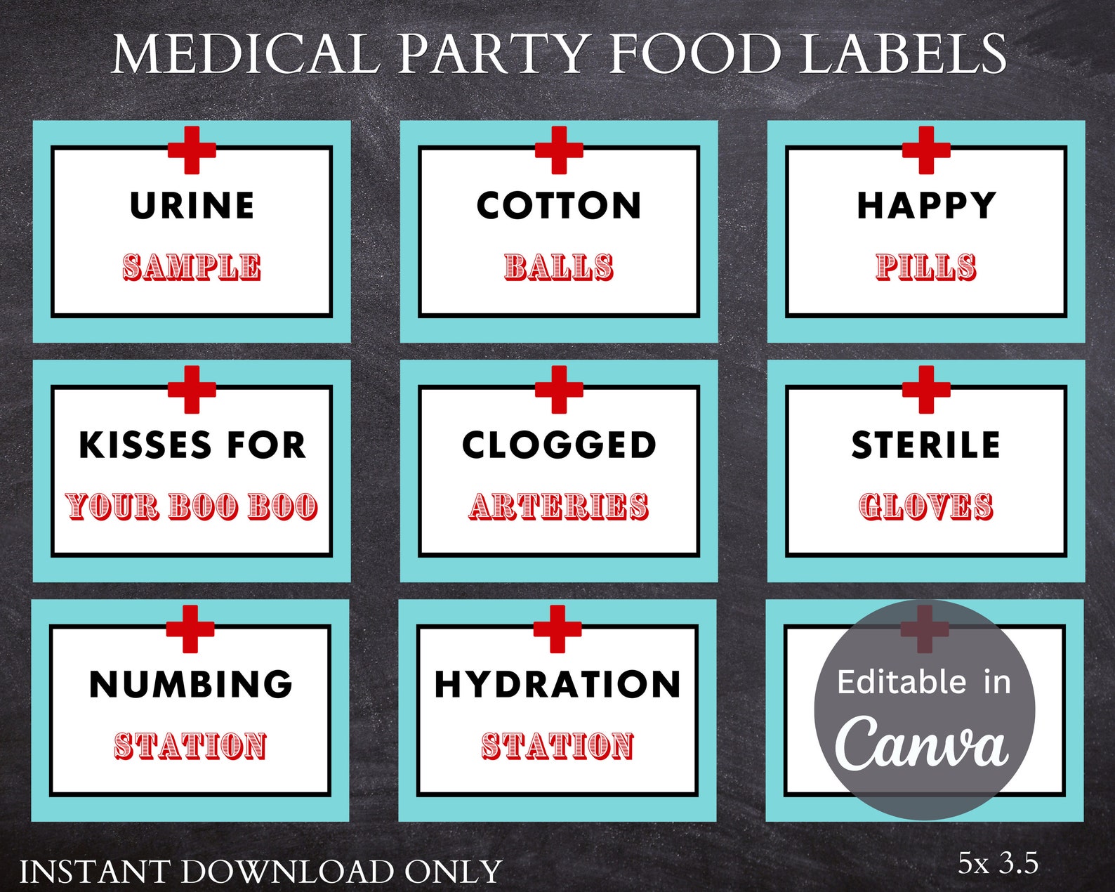 Medical Party Food Labels: Nurse Doctor Graduation, Retirement (instant ...