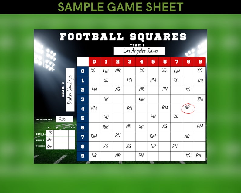 Football Squares Printable for College Football Party Fun - Etsy