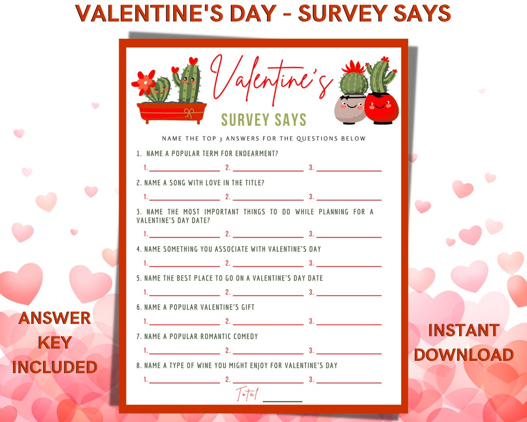 Valentine's Day Survey Says Game for Fun Party Activity - Use for Teen ...