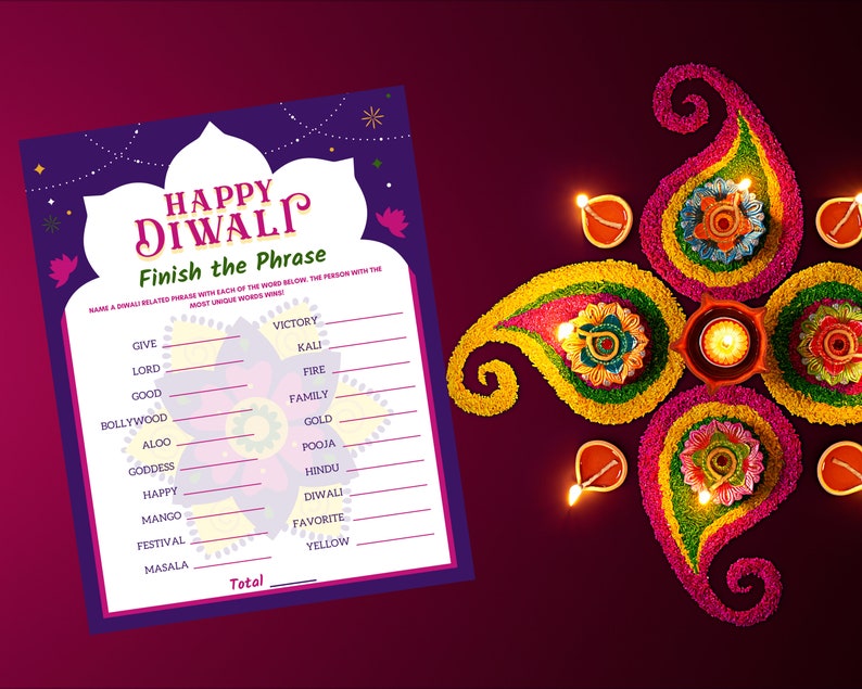 Diwali Finish the Phrase Game Printable for Fun Desi Party | Etsy