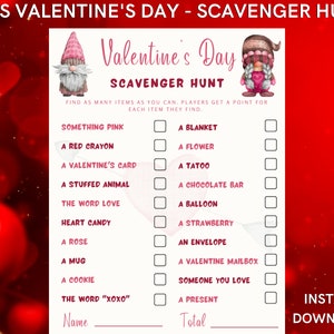 Kids Valentine's Day Scavenger Hunt Game for Home/ Classroom Party Fun ...
