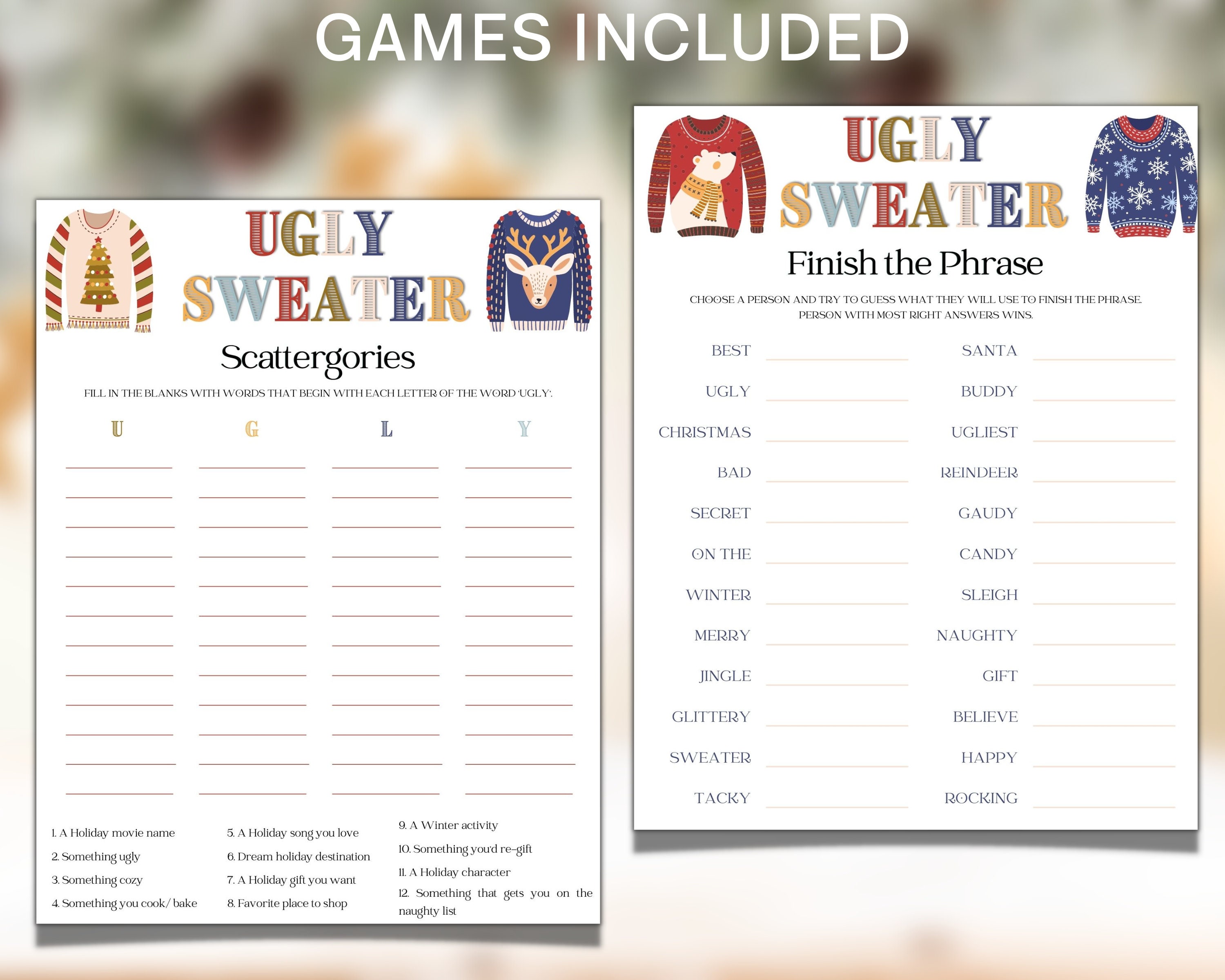 Ugly Sweater Party Games Bundle for a Holiday/ Christmas Party - Etsy