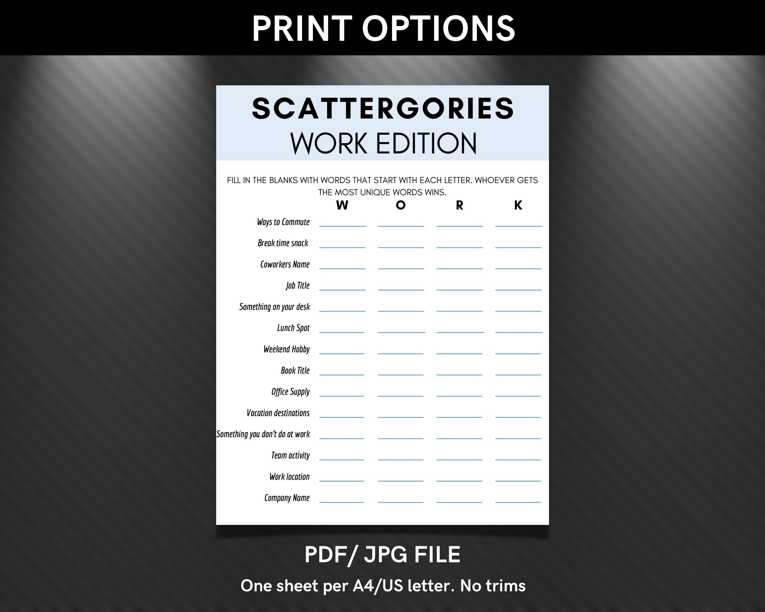 Scattergories Game for Office/ Work Party Fun Team Building - Etsy