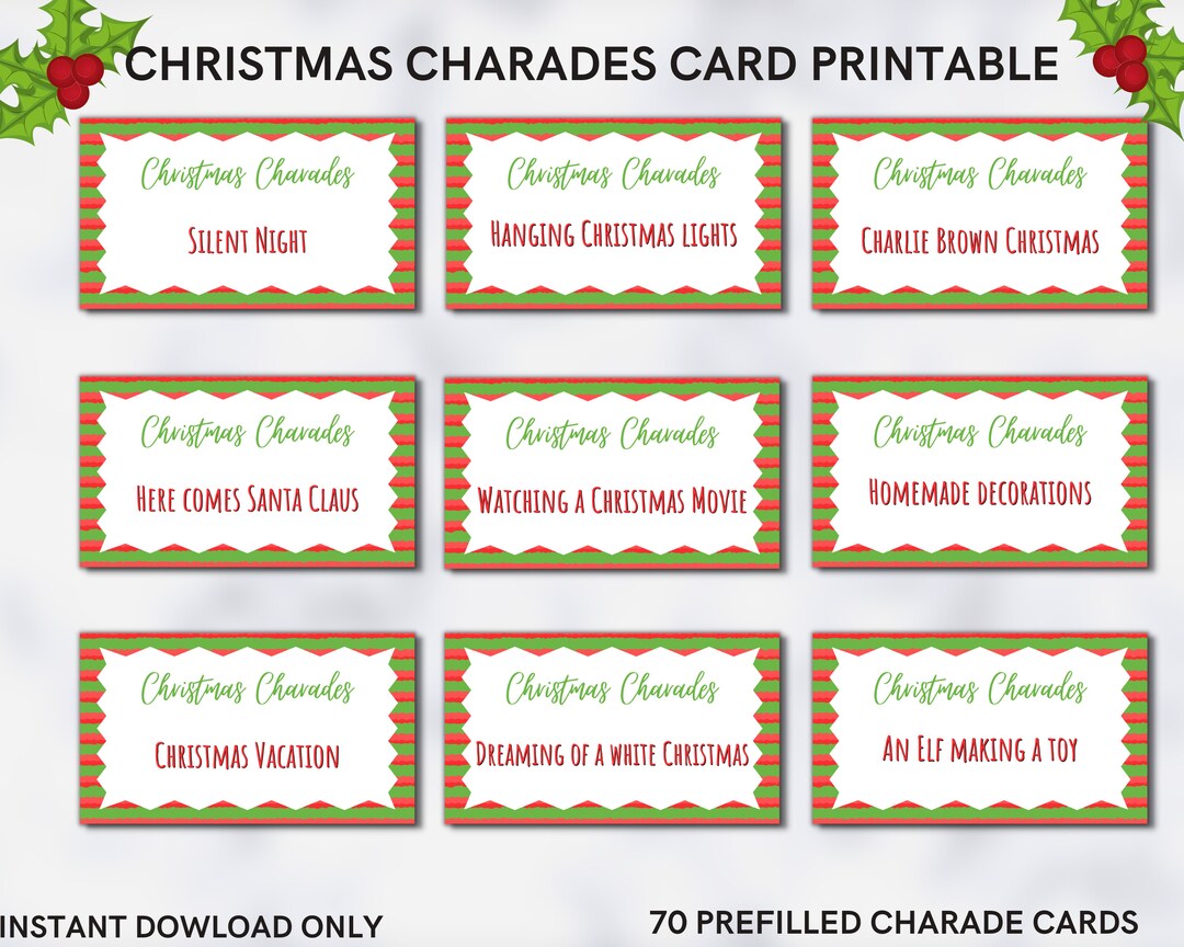 Christmas Charades Game Cards Printable for Fun Holiday Activity With ...