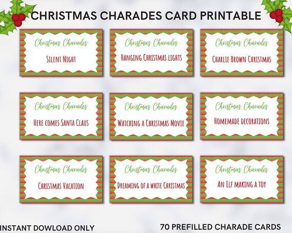 Christmas Charades Printable Cards For Kids And Adults 72 ... Christmas Charades Printable Cards For Kids And Adults 72 ...