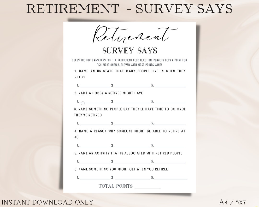 Retirement Survey Says Party Game for Fun Activity work/ - Etsy