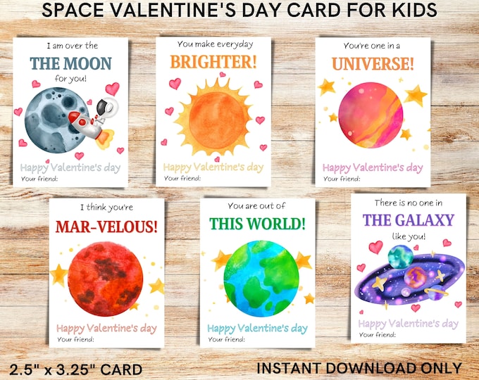 Planet Valentines Day Card Template, Space Valentines Cards for Kids ...