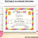 Rainbow 3rd Grade Diploma/ Certificate Printable - End of Year ...