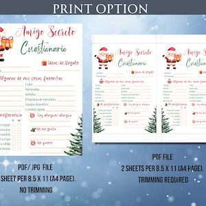 Secret Santa Questionnaire (spanish Version) for Work or Family Holiday ...