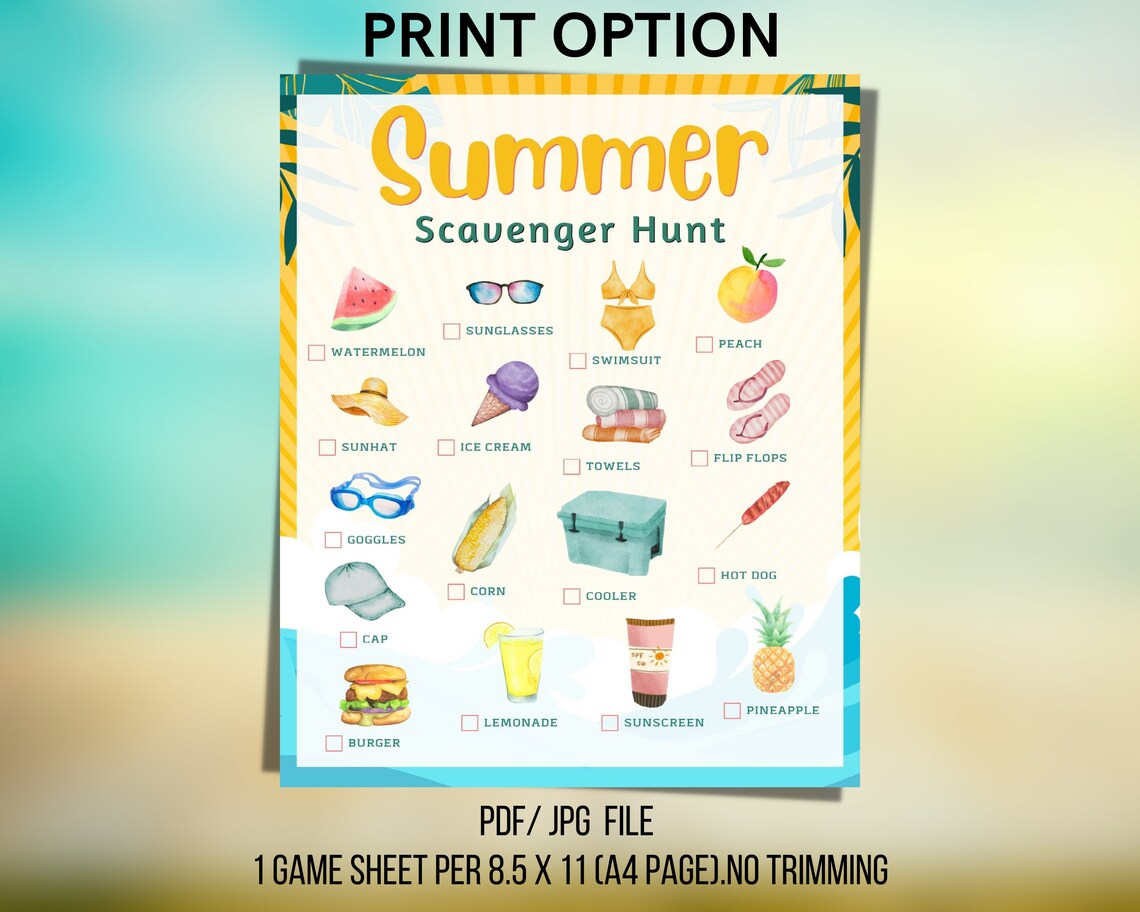 Summer Scavenger Hunt Game Printable Use for Summer Beach - Etsy