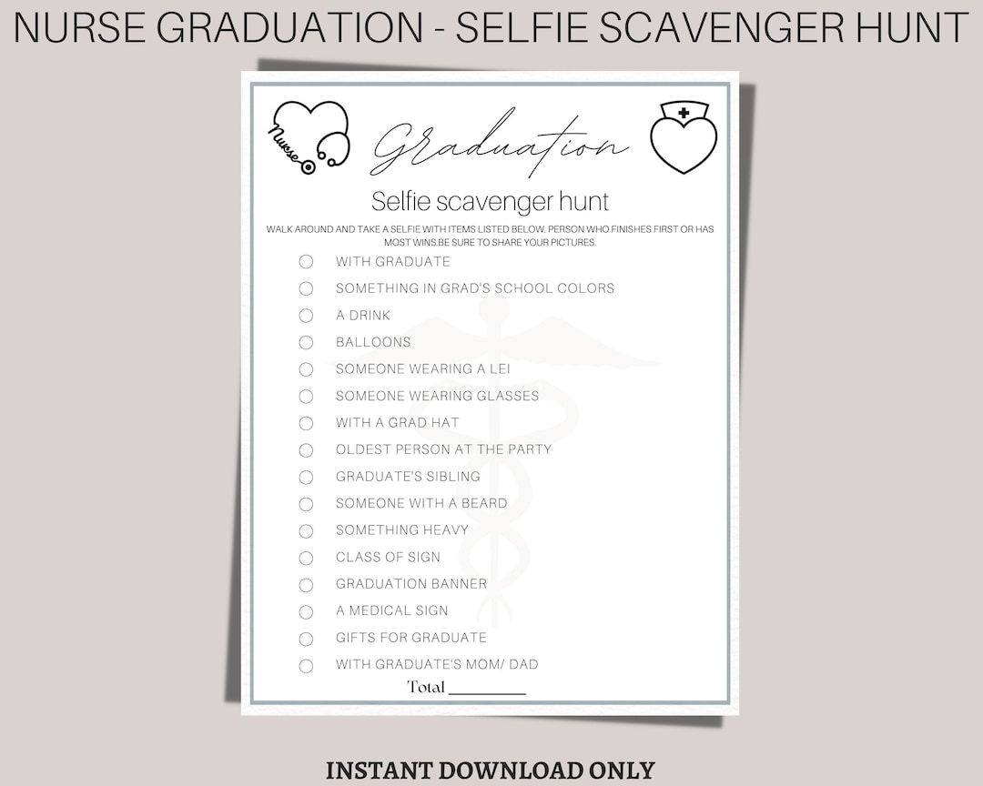 Nurse Graduation Selfie Scavenger Hunt Game for Fun Party Activity RN ...