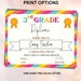 Rainbow 3rd Grade Diploma/ Certificate Printable - End of Year ...