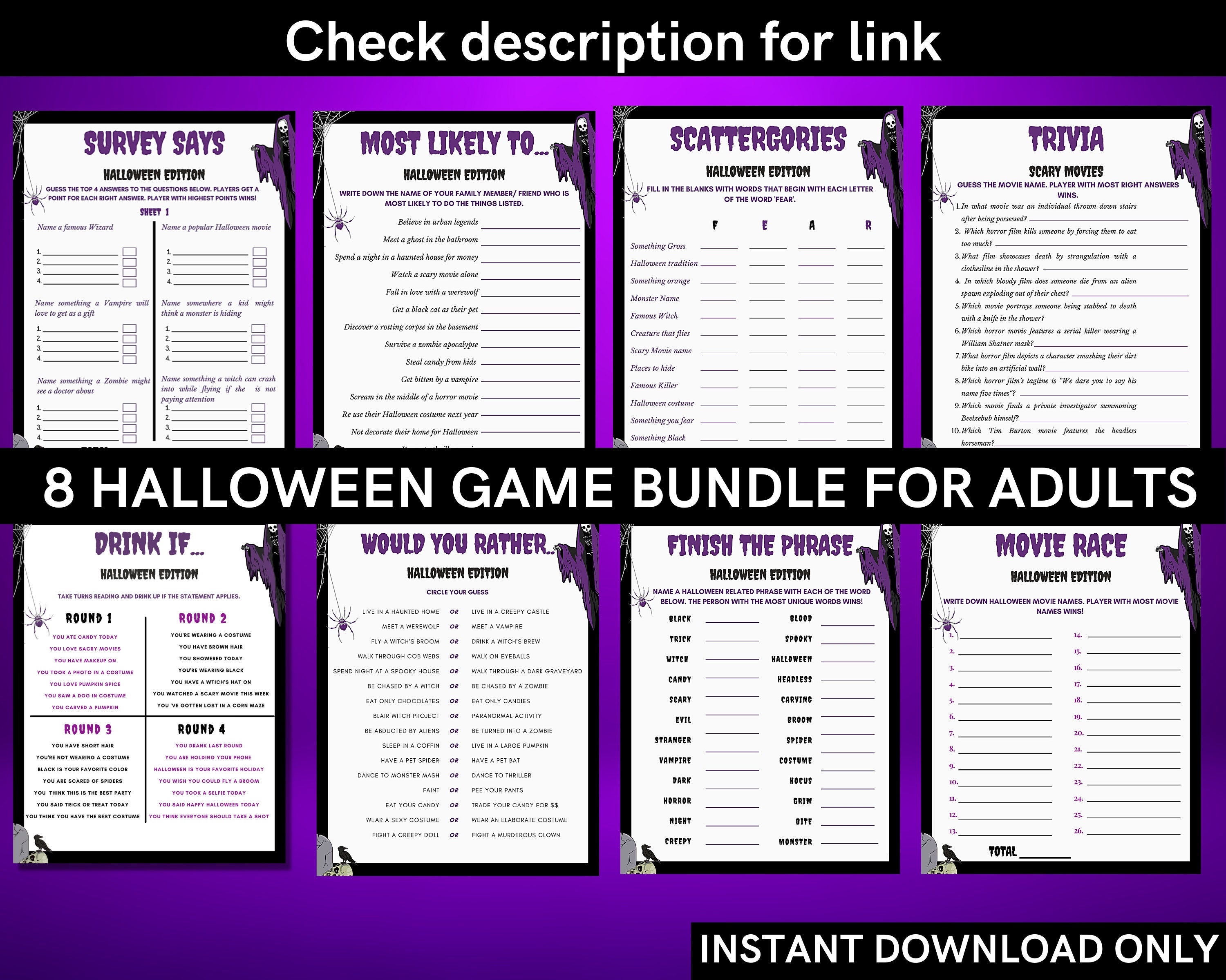 Halloween Trivia Spooky Character Match Game Printable - Fun Halloween ...