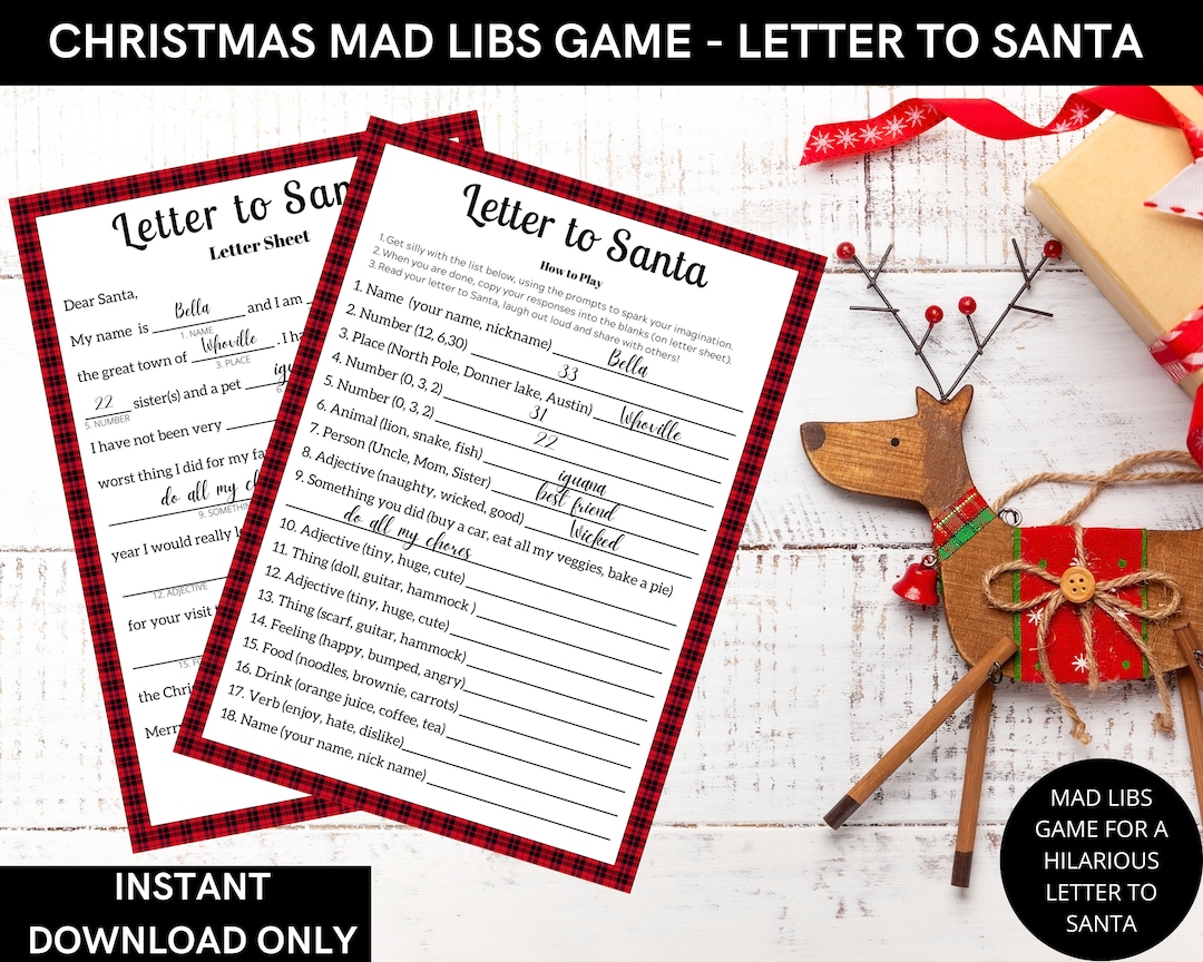 Christmas Mad Libs Game: Hilarious Letter to Santa (instant Download ...
