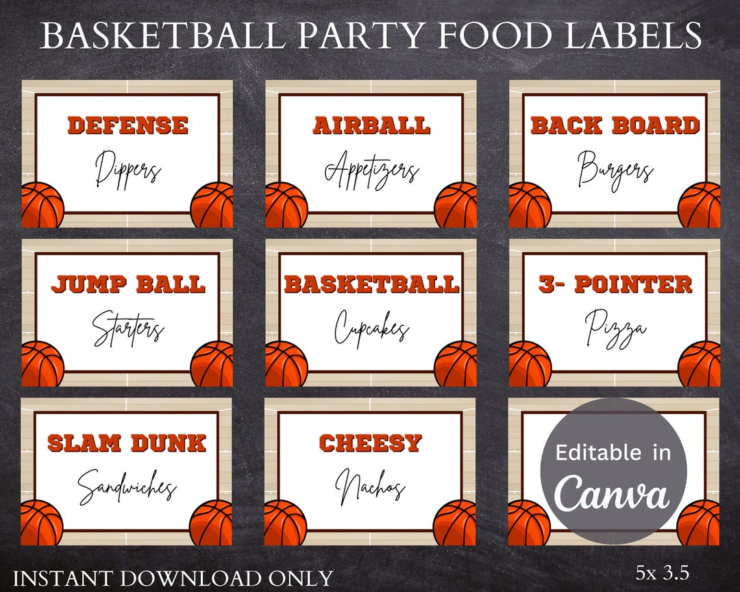 Basketball Party Food Signs or Labels for a Ball Game Party Decoration ...