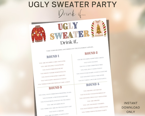 Ugly Sweater Party Drink If... Game for Holiday/ Christmas - Etsy