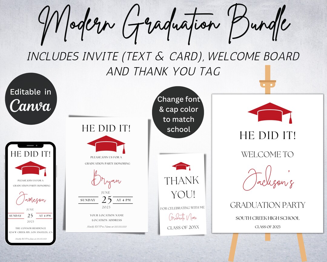 Modern Graduation Party Bundle With Invite Welcome Board and - Etsy