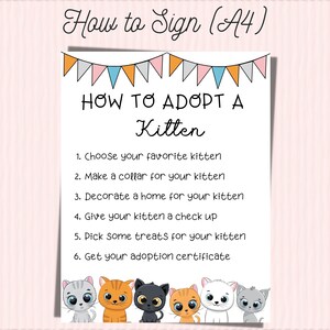 Kitten Adoption Party Signs for Kids Cat Love Birthday - Kitty/ Fur ...