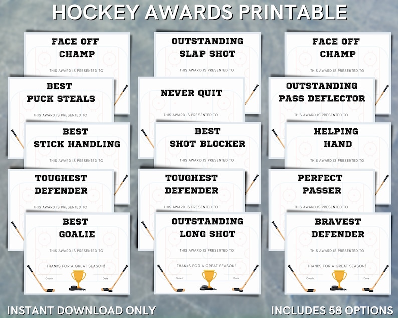 Hockey Awards Printable: Kids Team Party Certificates (instant Download ...