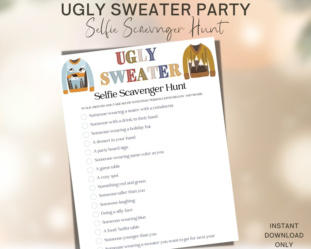 Ugly Sweater Party Selfie Scavenger Hunt Game for Holiday/ Christmas ...