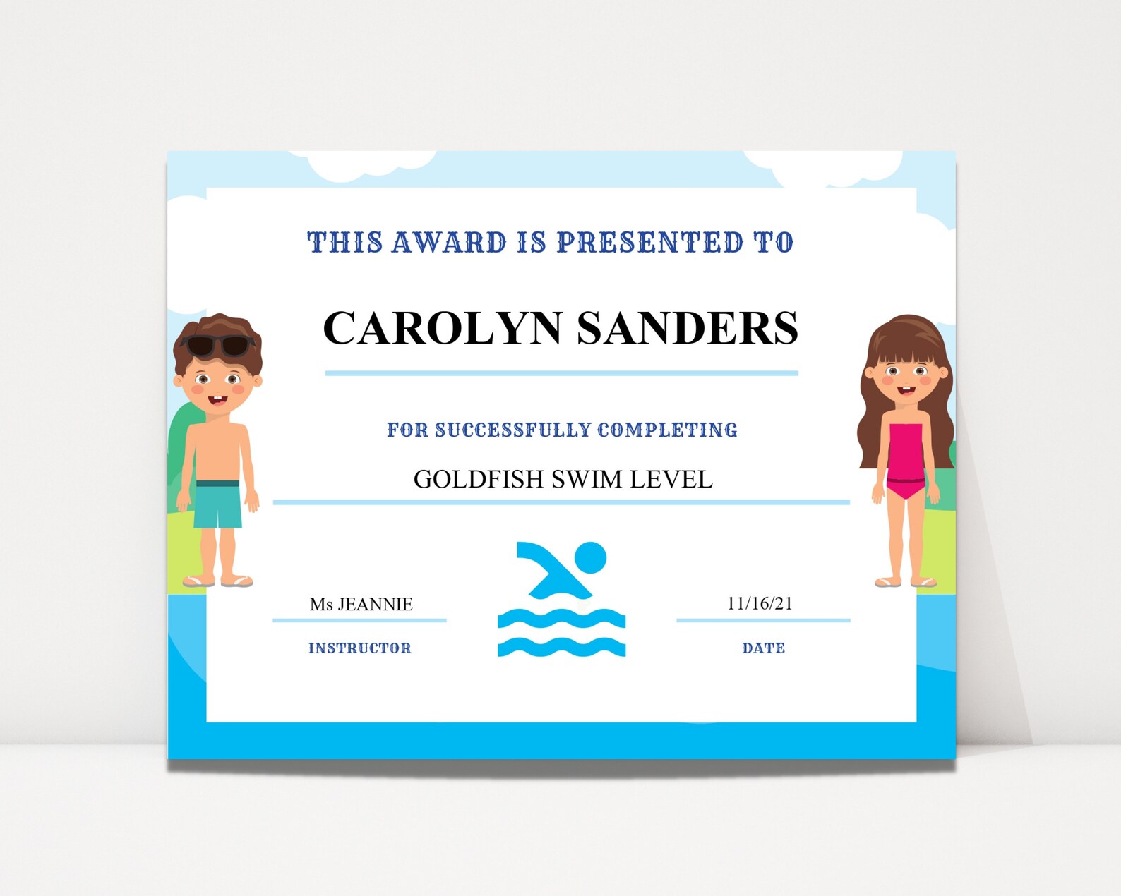 Swim Lesson Level Achievement Award or Certificate Printable - Etsy