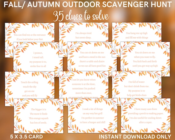 Fall Outdoor Scavenger/ Treasure Hunt Clue Game Hunt in Your - Etsy