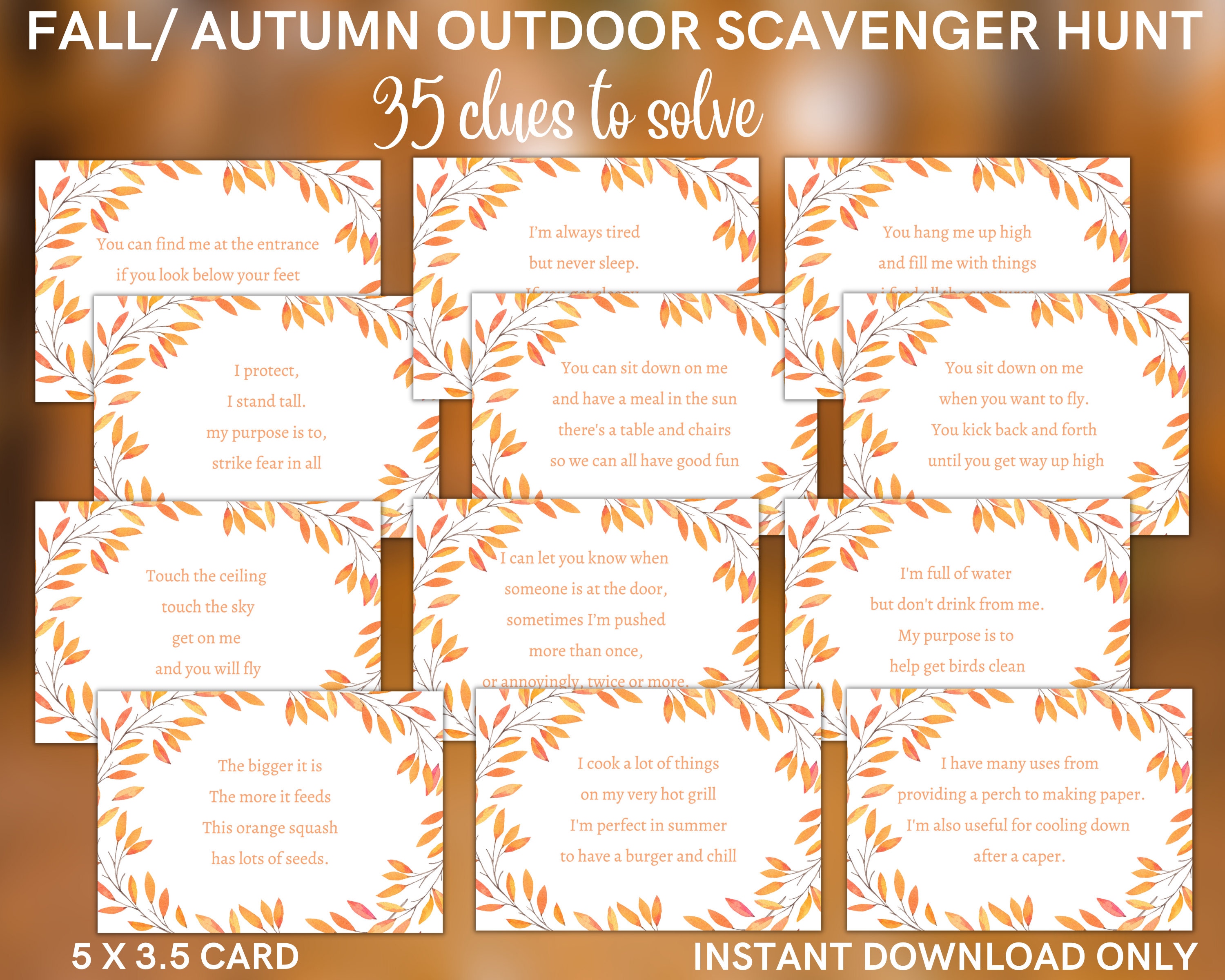 Fall Outdoor Scavenger/ Treasure Hunt Clue Game - Hunt in Your Yard or ...