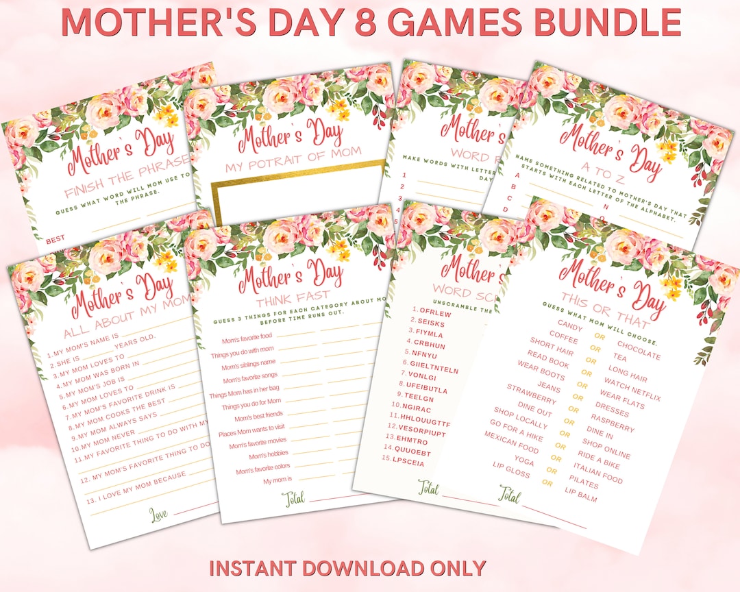 Floral Mother's Day Games Bundle for Fun Activity With Mom/ Mum ...