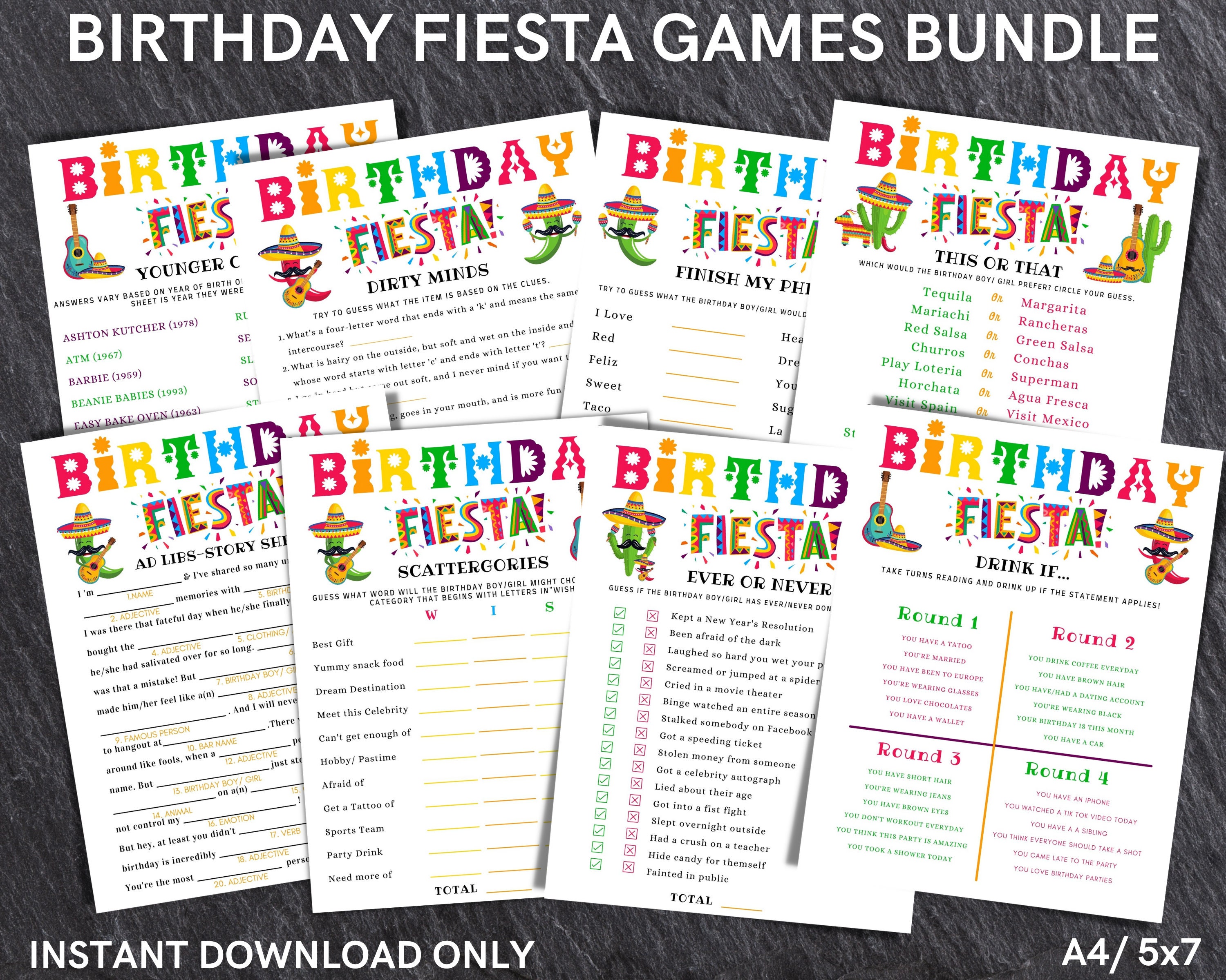 Birthday Fiesta Party Games Bundle Mexican/ Taco/ Nacho - Etsy