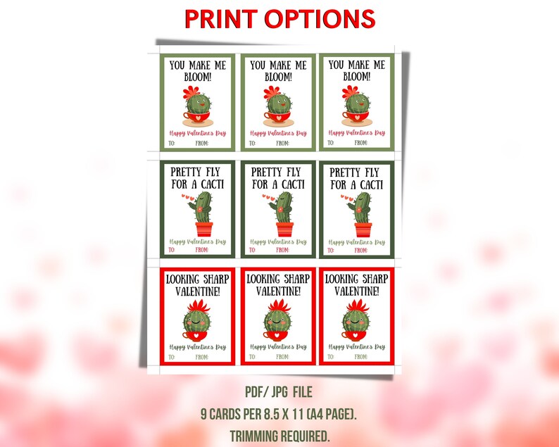 Cactus Valentine's Day Cards for Kids- Use for Classroom or Friends ...