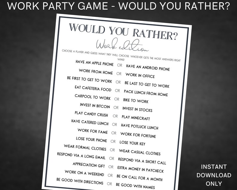Fun Work or Office Party Would You Rather Game Printable Team - Etsy