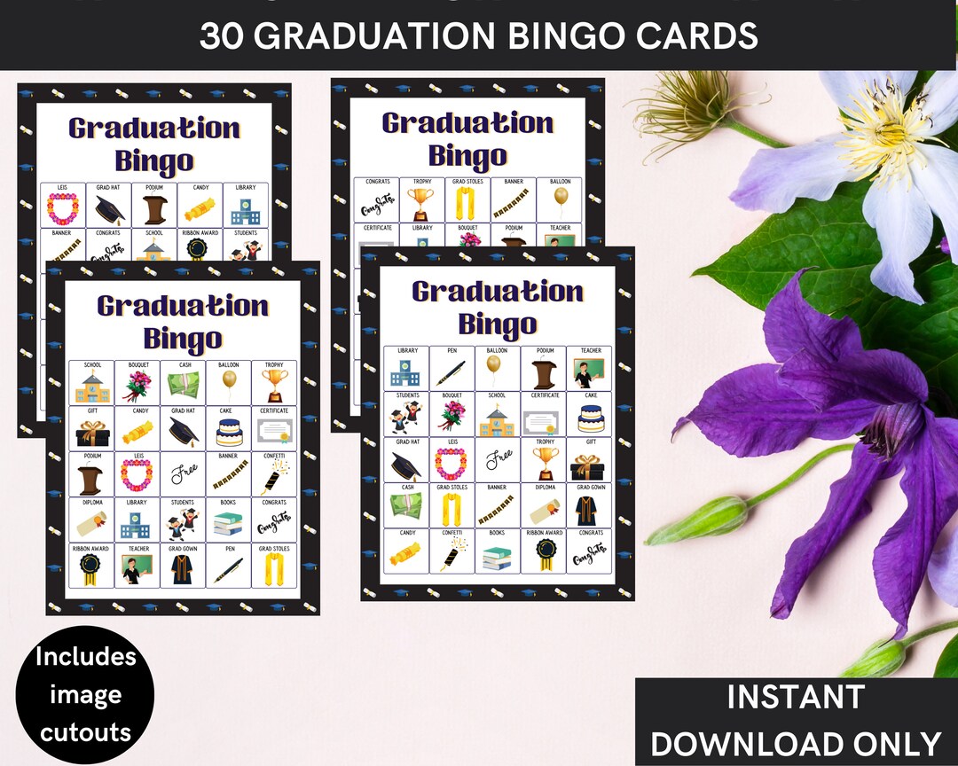 Graduation Party Bingo Game Sheets for Fun Activity With Family and ...