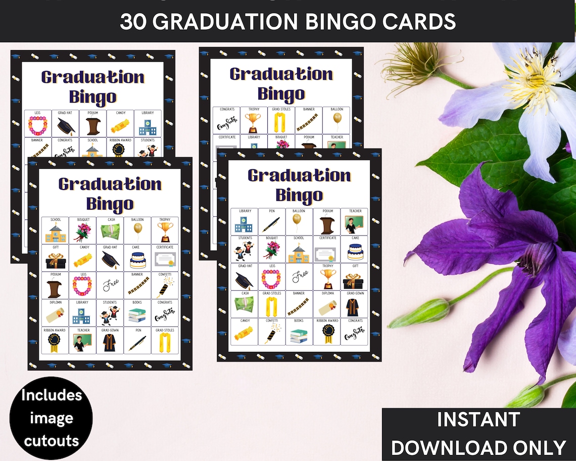 Graduation Party Bingo Game Sheets for Fun Activity With | Etsy