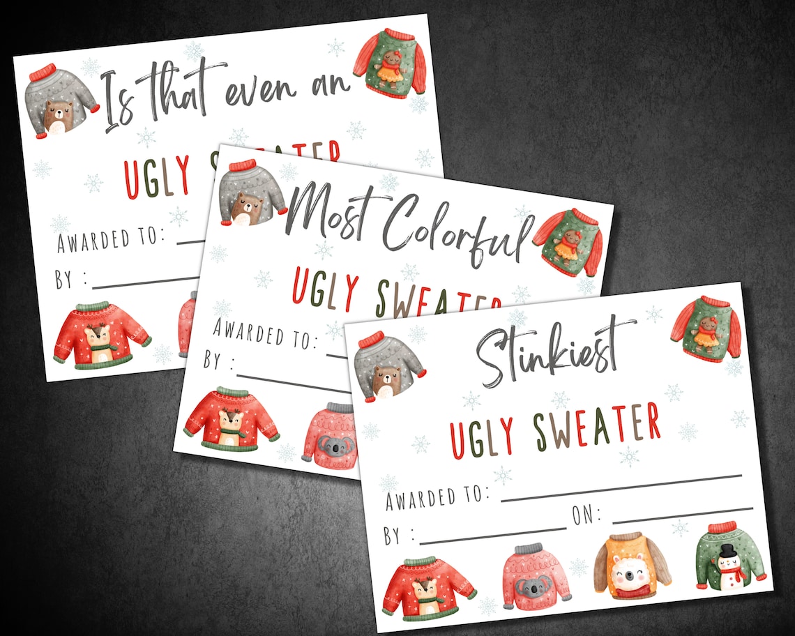 Ugly Sweater Party Awards Printable for Christmas or Holiday | Etsy