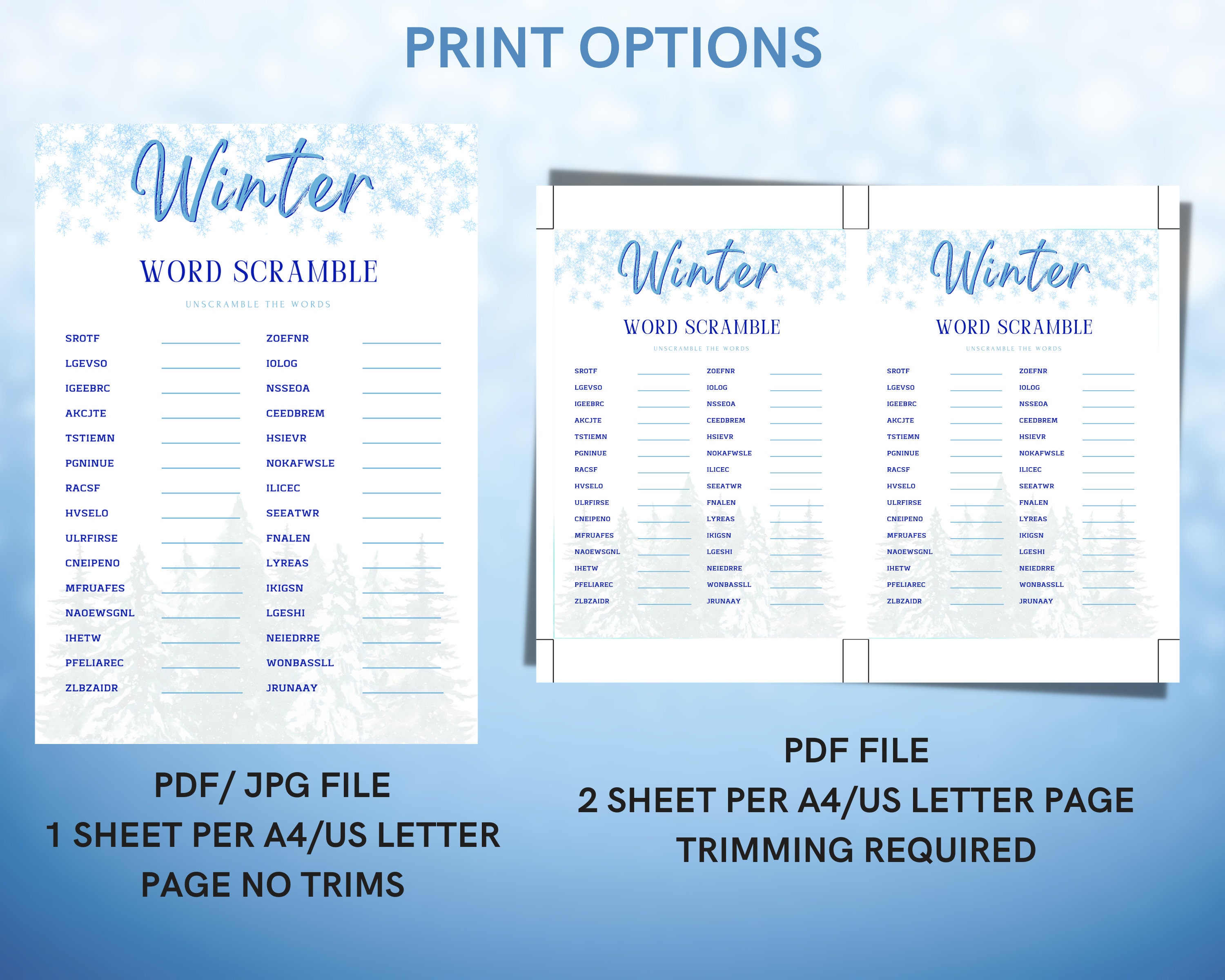 Fun Winter Word Scramble Game for Kid/ Family Activity - Etsy