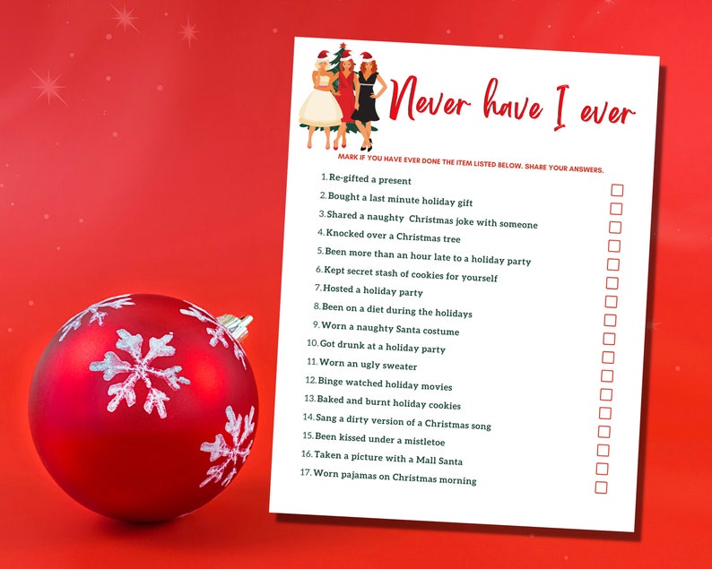 Holiday Girls Night Never Have I Ever Game for Fun Christmas - Etsy