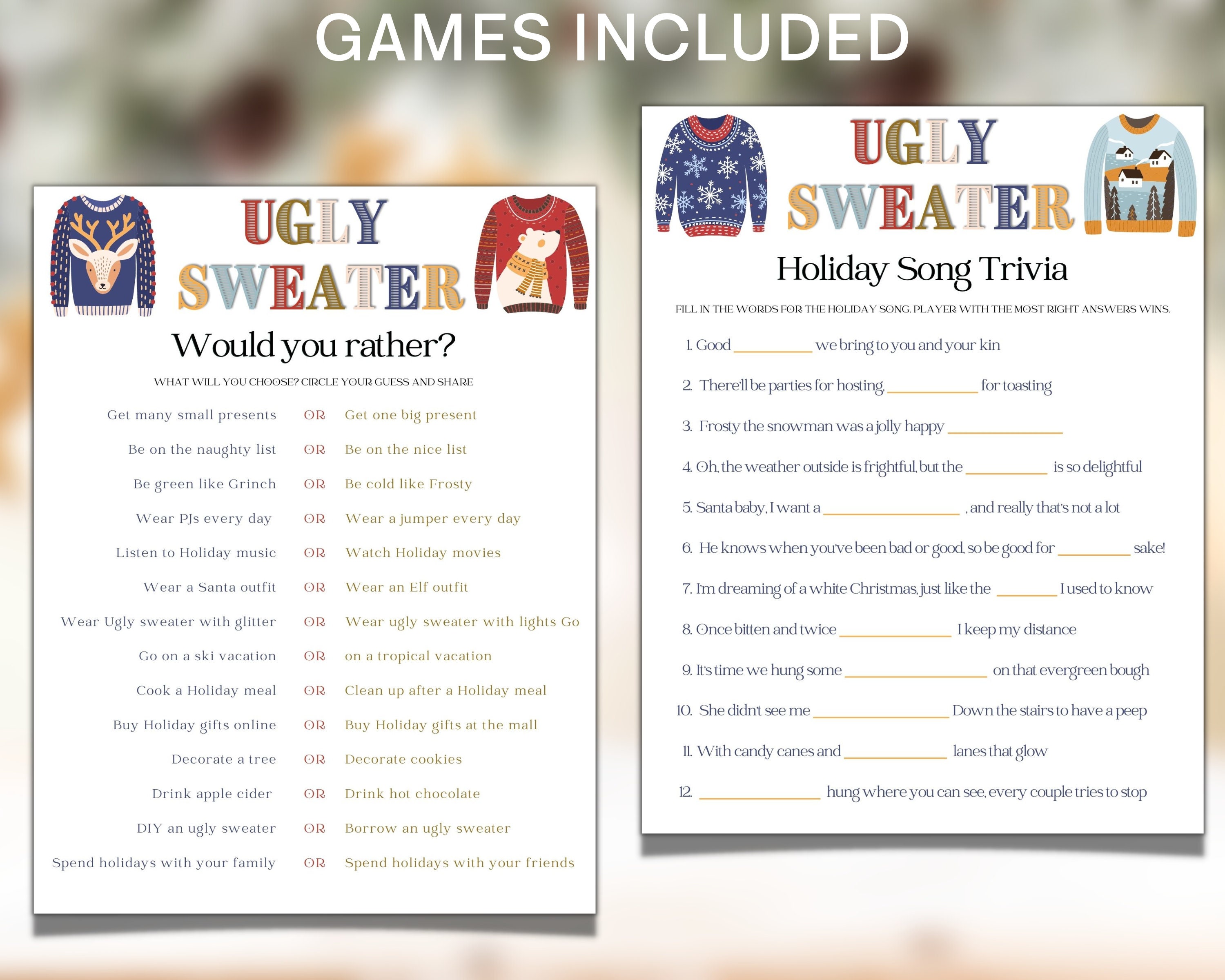 Ugly Sweater Party Games Bundle for a Holiday/ Christmas Party - Etsy