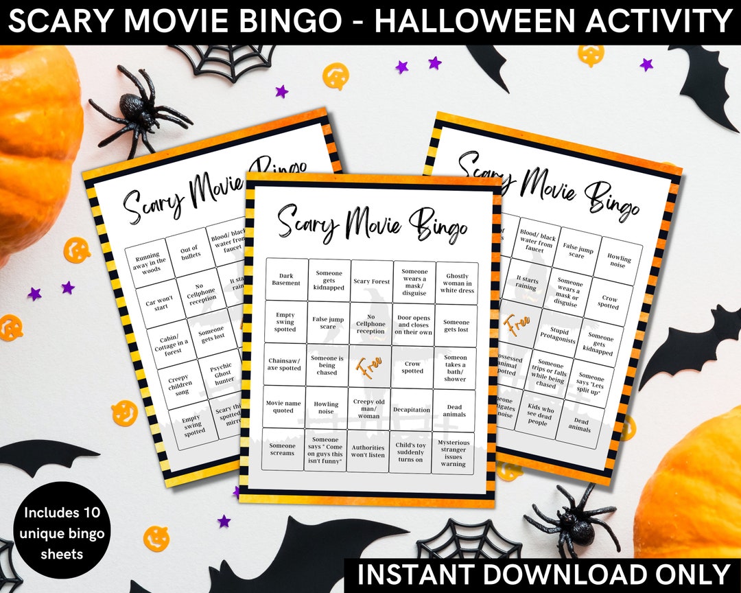 Scary Movie Bingo Game for Fun Halloween Activity With Family and ...