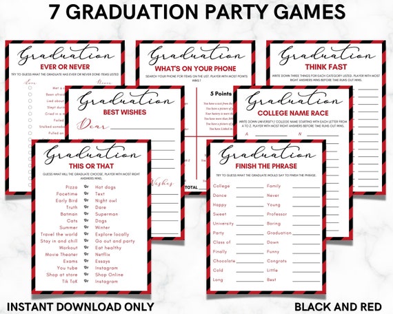 Black and Red Graduation Party Games Printable Grad Party | Etsy