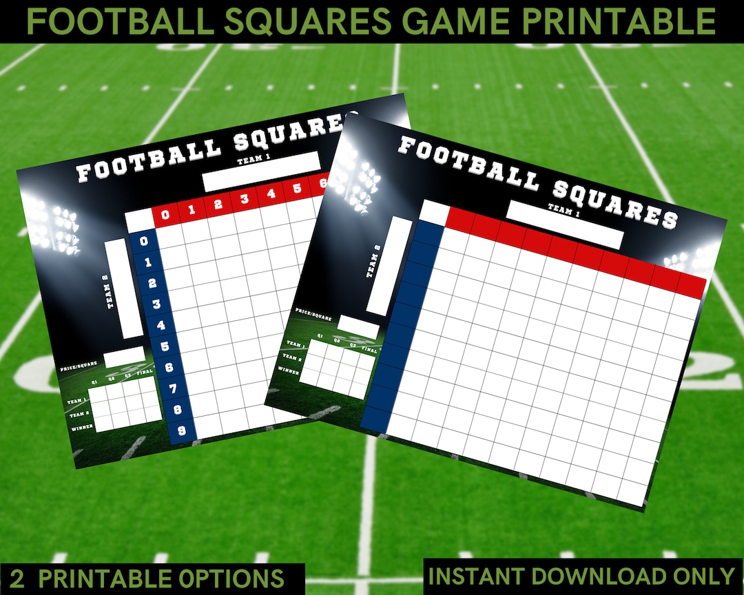 Football Squares Printable for College Football Party Fun 100 Squares ...