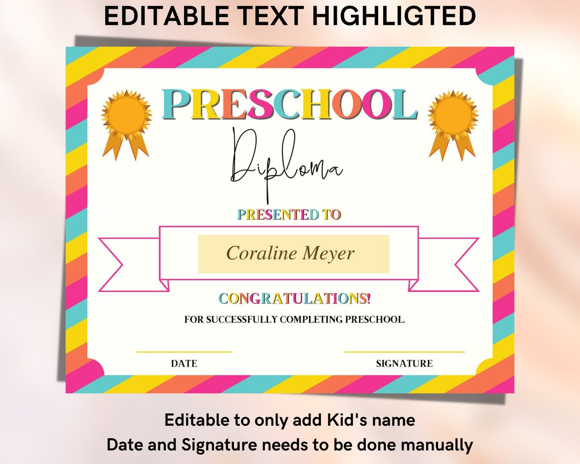 Rainbow Preschool Diploma/ Certificate Printable End of - Etsy
