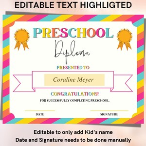 Rainbow Preschool Diploma/ Certificate Printable End of - Etsy